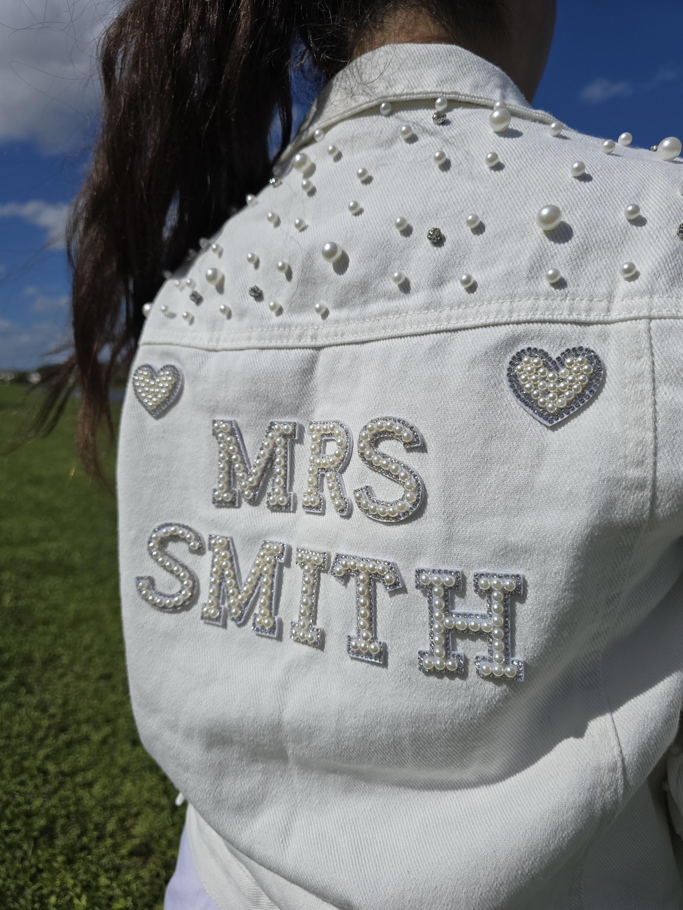 Personalized “mrs” Bridal Denim Jacket With Pearls – Custom Bride Jean ...