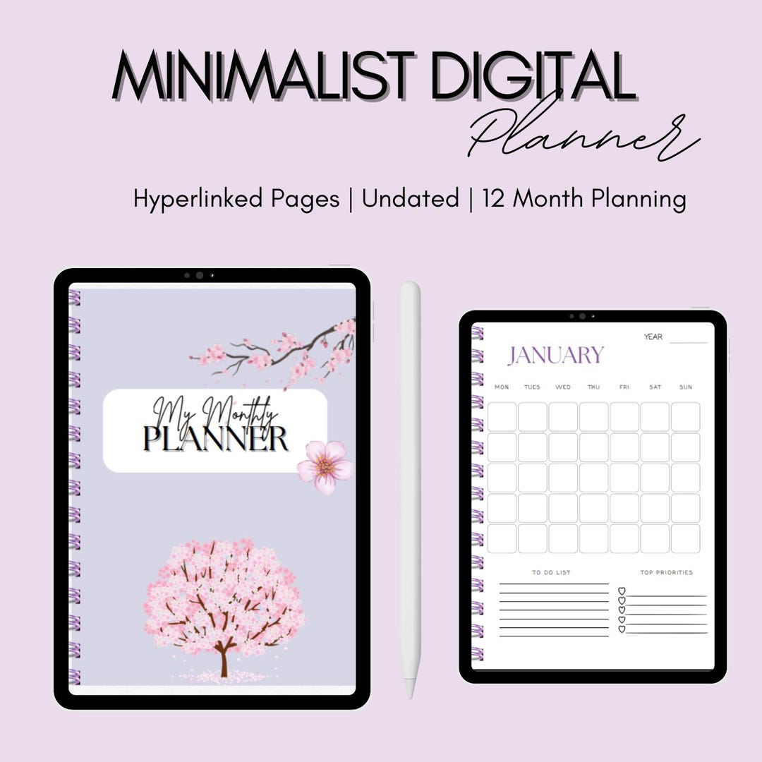 Minimalist Monthly Digital Planner - Undated PDF With Hyperlinks | To ...