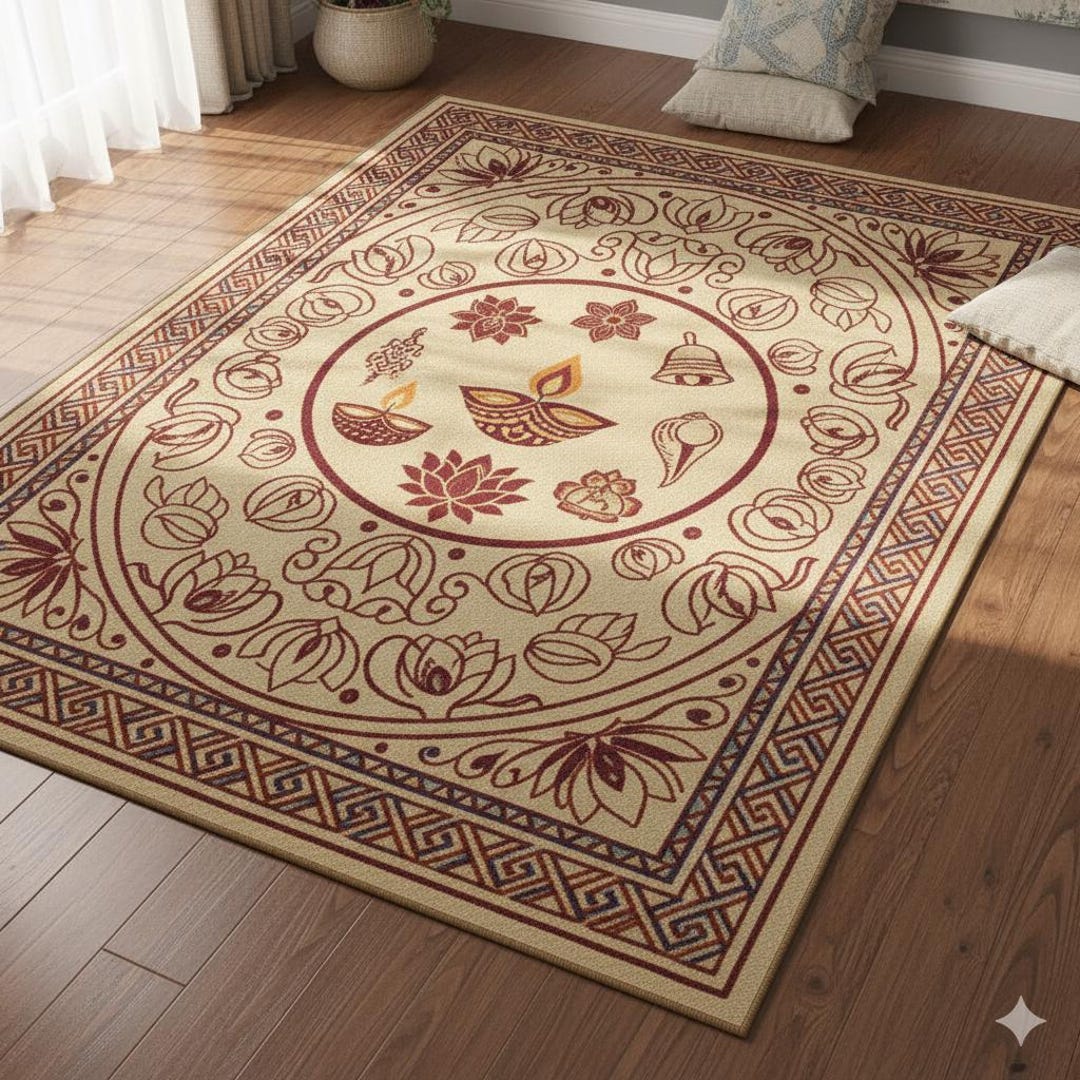 Buy Handmade Mandala Tufted Rug: Diya Lotus Design, Ethnic Decor Online ...