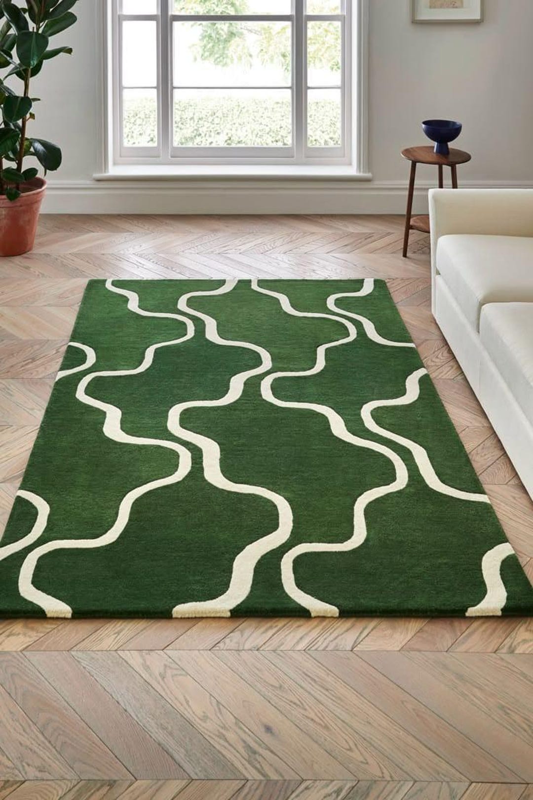 Buy Square Hand Tufted Green Nature Colour and Wool Rug. Occasion Party ...