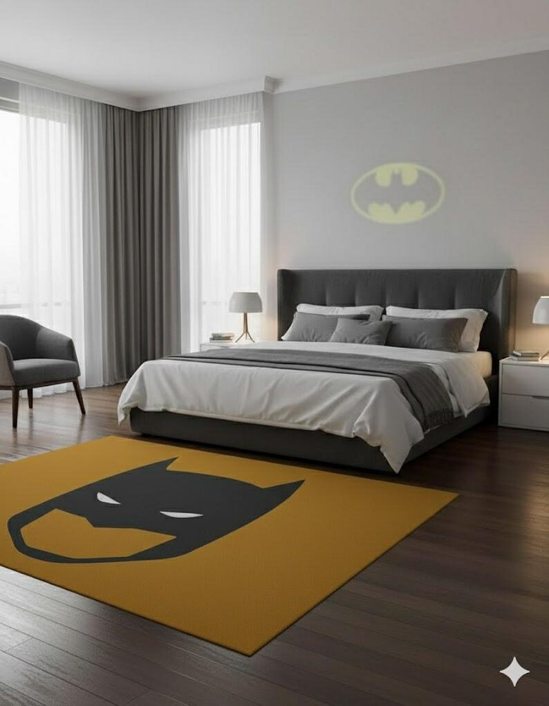 Modern Black Bat Hero Logo Rug, Superhero Inspired and Manufacture With ...