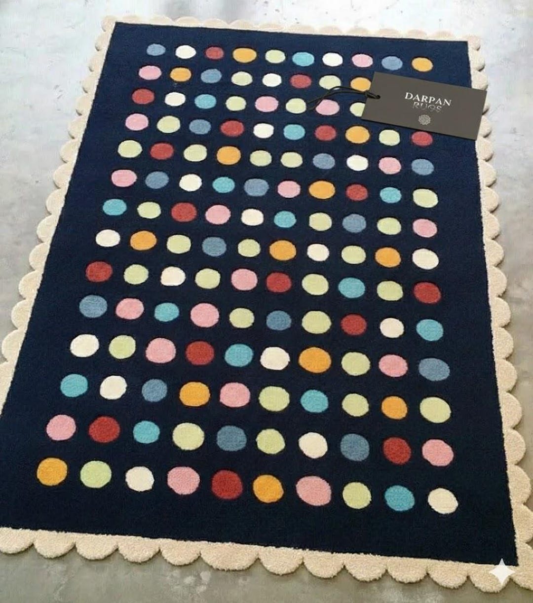 Colorful Polka Area Rug, Navy Blue Kids Room Rug, Modern Dot Pattern ...
