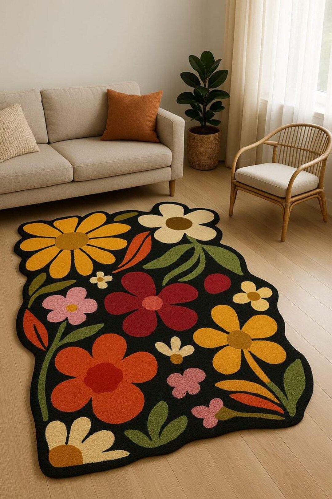 Hand Tufted Wool Rug: Groovy 70s Floral, Funky Home Decor - Etsy