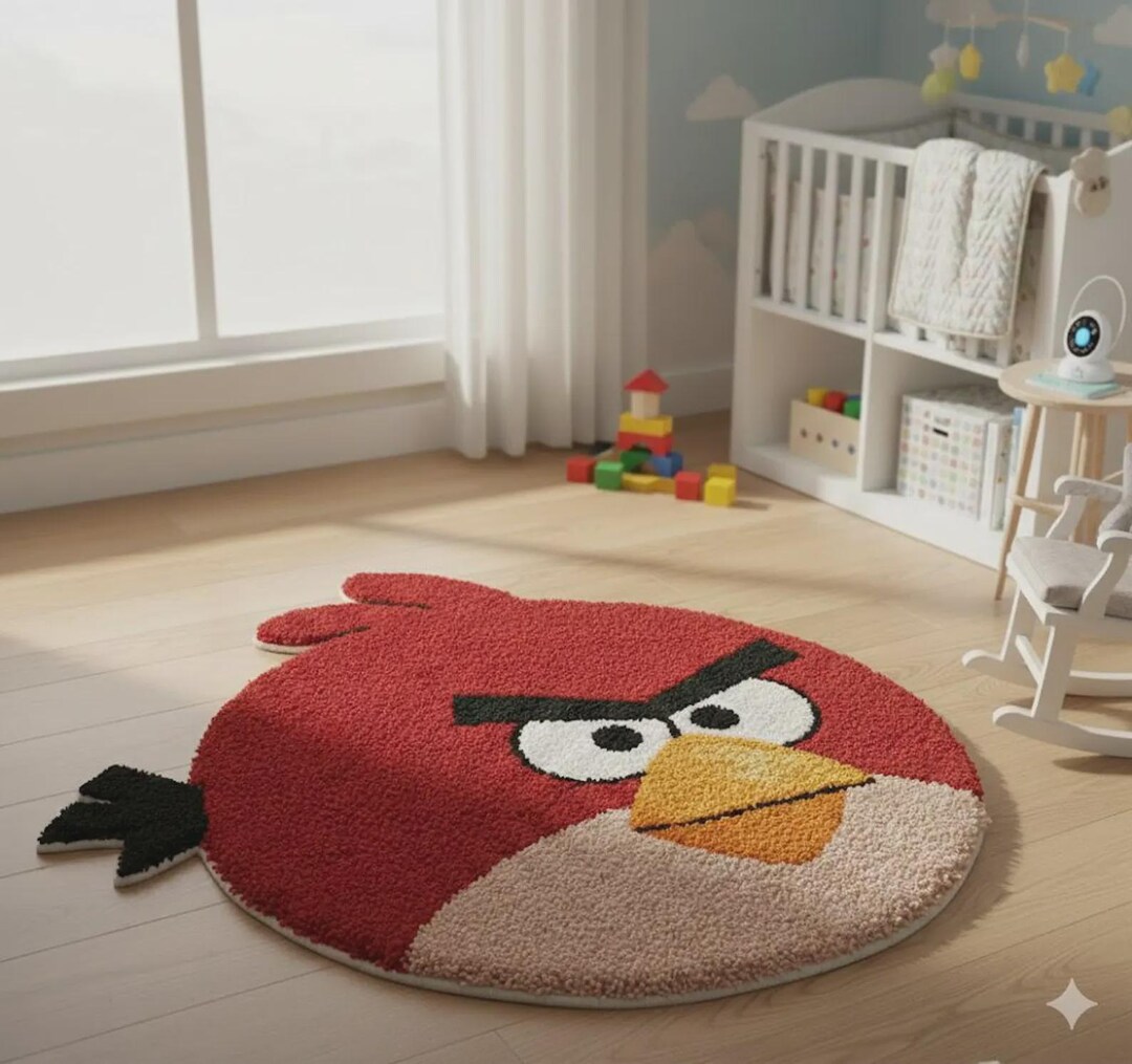 Buy Angry Bird Round Kids Rug, Cartoon Nursery Area Rug, Soft Tufted ...