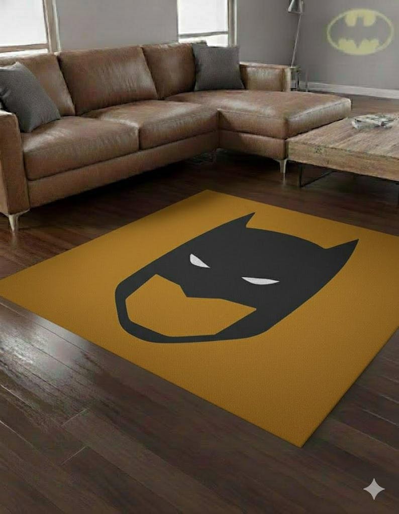Modern Black Bat Hero Logo Rug, Superhero Inspired and Manufacture With ...