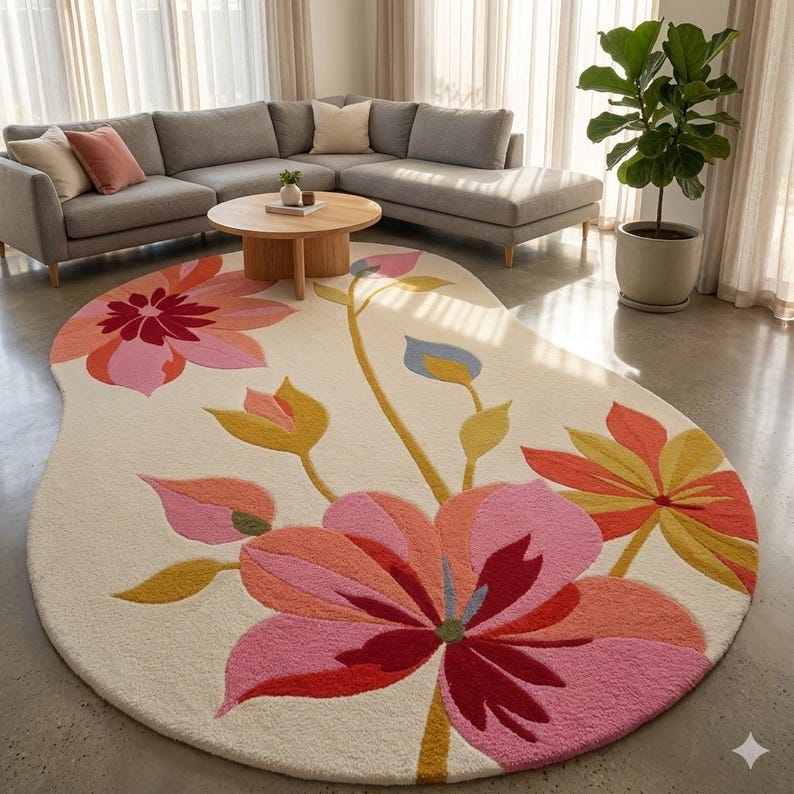 Hand-tufted Modern Floral Area Rug – Colorful Hand-tufted Flower Carpet ...
