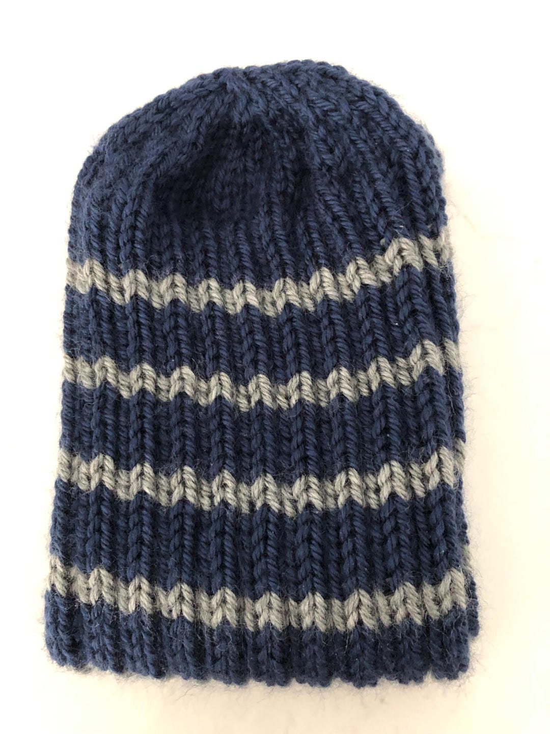 Hand Knit Below Knee Heathered Navy Blue Gray Striped Amputee Leg ...