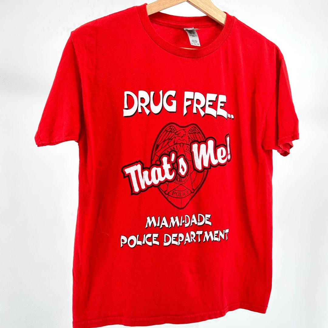 Y2K Miami Dade Police Red Drug Free Graphic 100% Cotton T-shirt - Etsy
