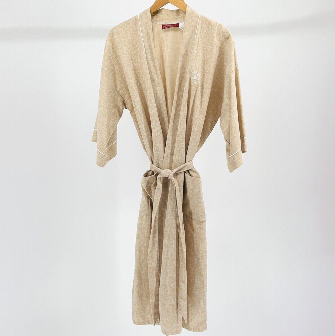 Vintage 80s Sasson Tan Woven Cotton Blend Robe Sleepwear - Etsy