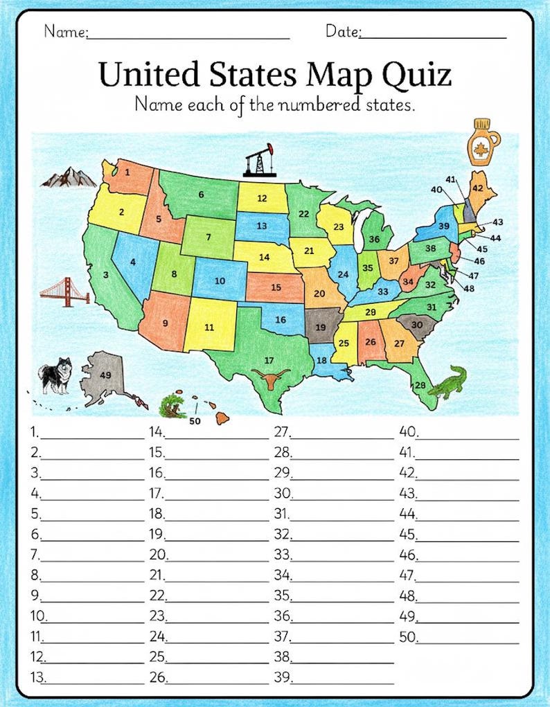 US Quiz of All 50 States - Etsy