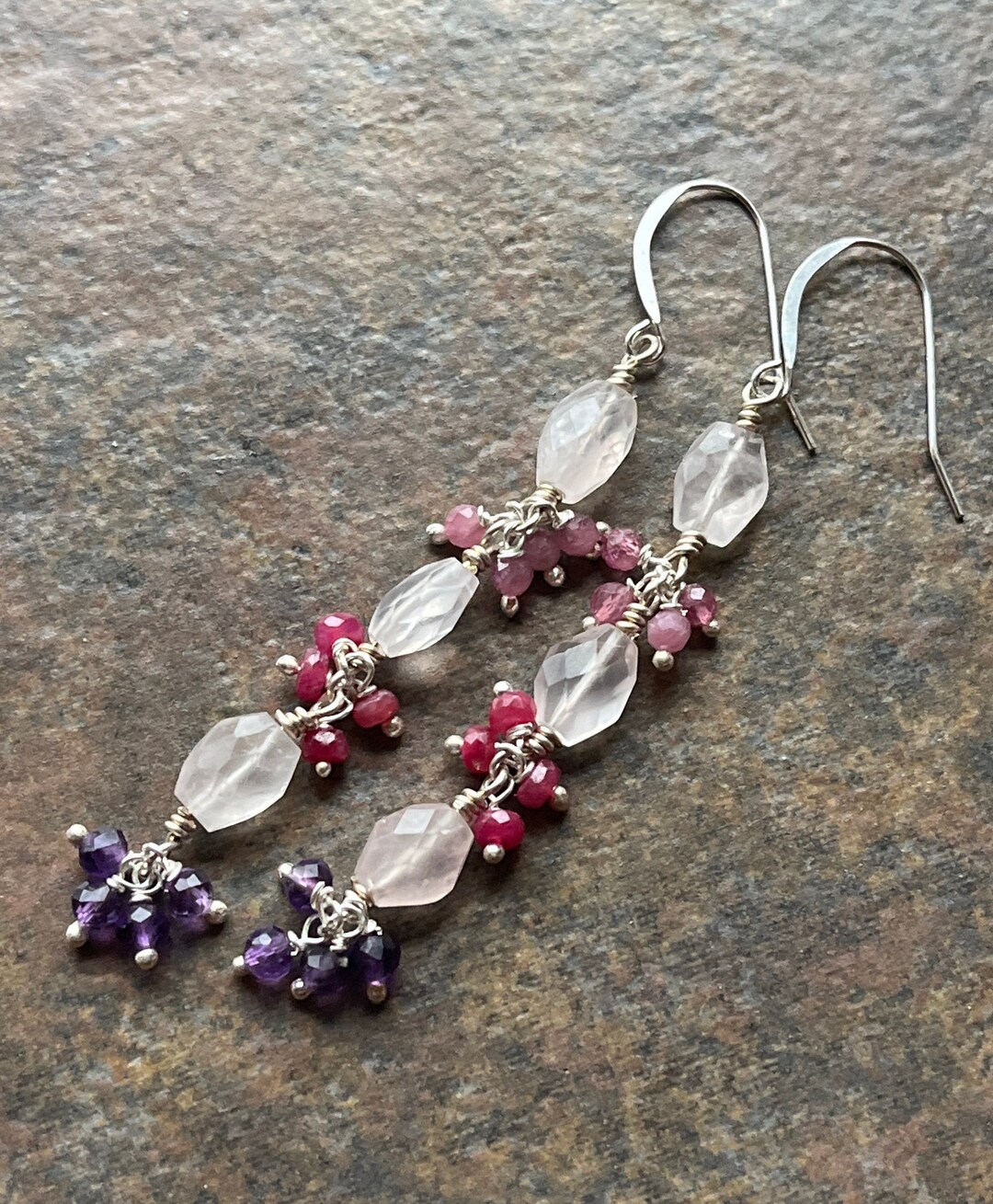 Rose Quartz Earrings, Ruby Earrings, Amethyst Earrings, Multi Gem ...