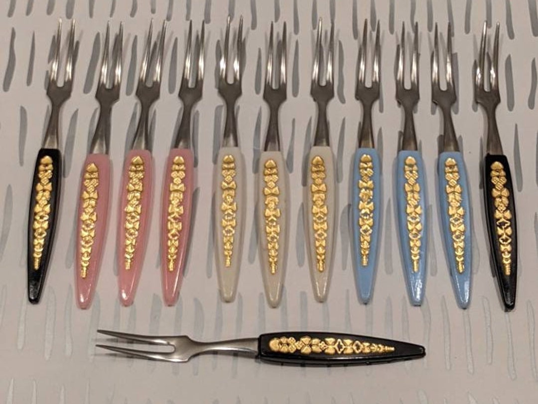 Vintage Cocktail Forks Set, Gold Design, Colorful Handles, Set of 12 - Etsy