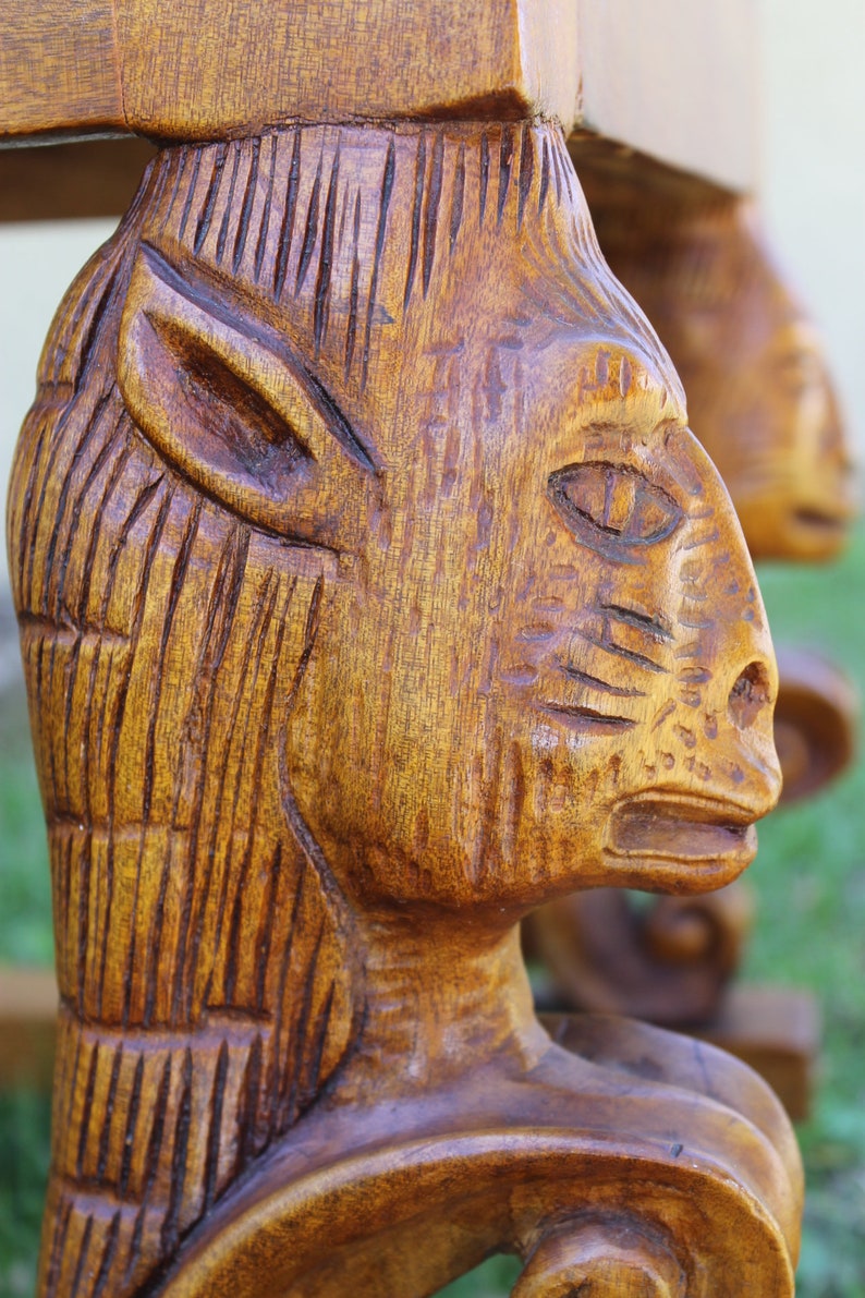 Vintage Carved Wood Chair Mythical Creatures Guard Animal - Etsy