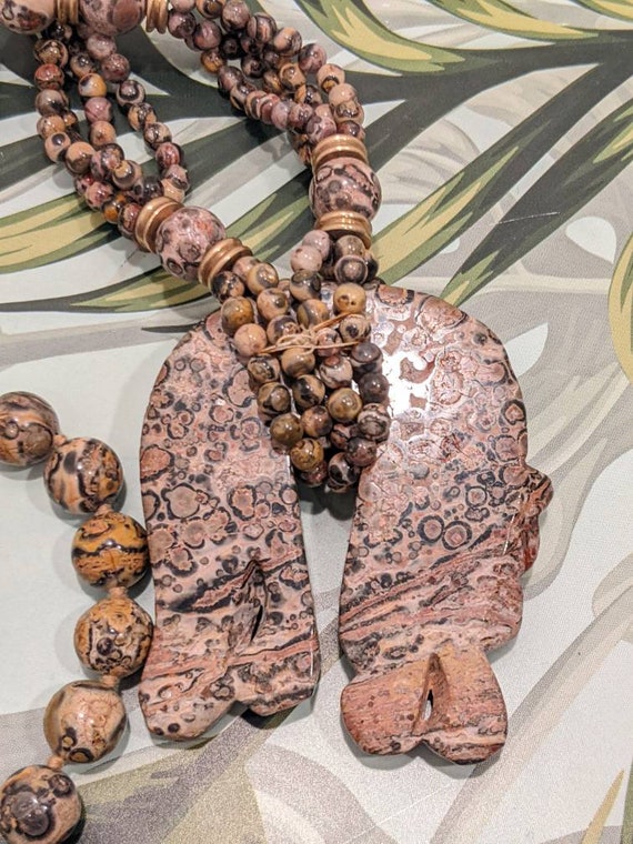 Vintage Stone Leopard Necklace Leopard Skin Jasper Be… - Gem