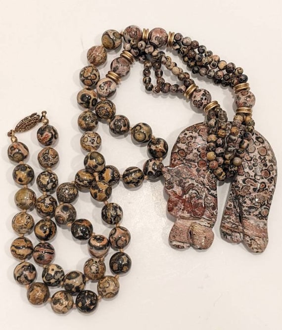 Vintage Stone Leopard Necklace Leopard Skin Jasper Be… - Gem