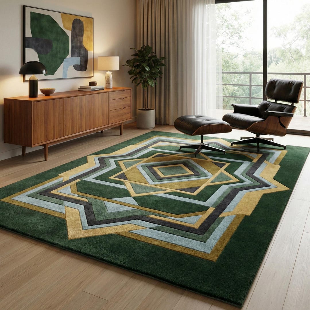 Mid Century Modern Geometric Rug | Hand Tufted Wool Carpet - Etsy