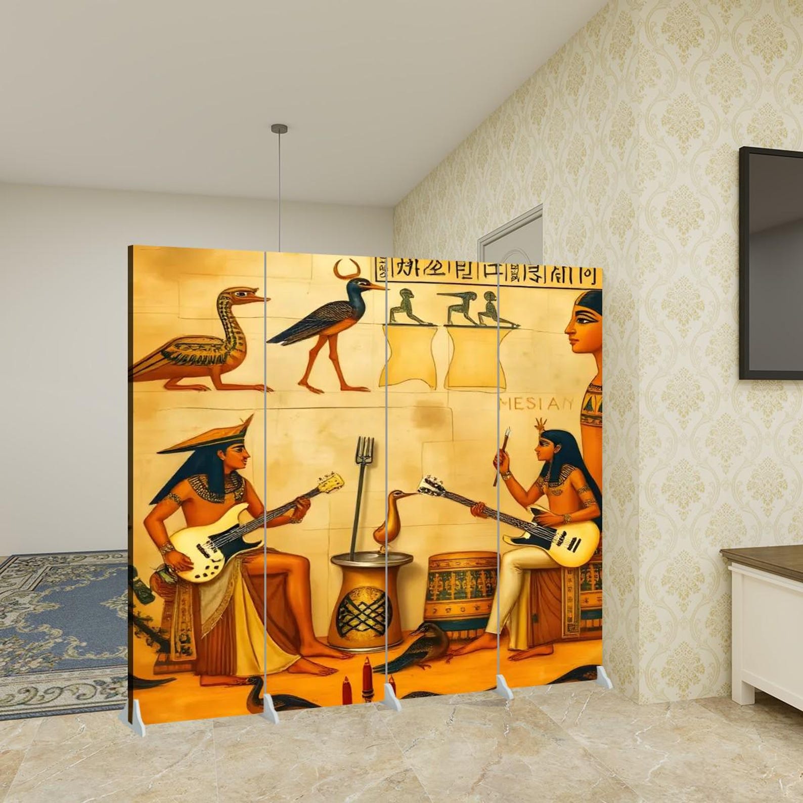 Egyptian Art Room Divider | Foldable Canvas Partition | Ancient Decor ...