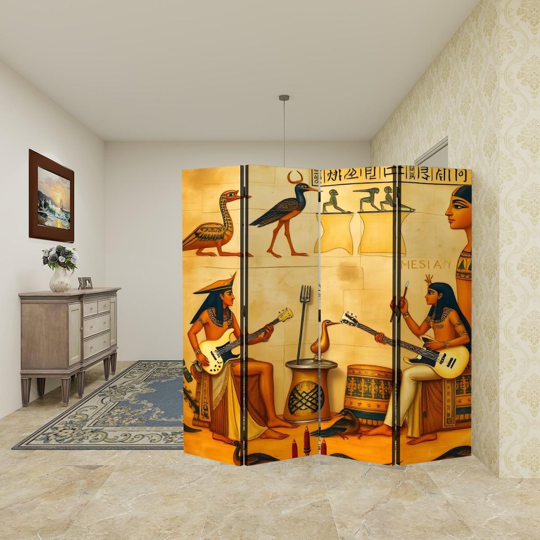 Egyptian Art Room Divider | Foldable Canvas Partition | Ancient Decor ...