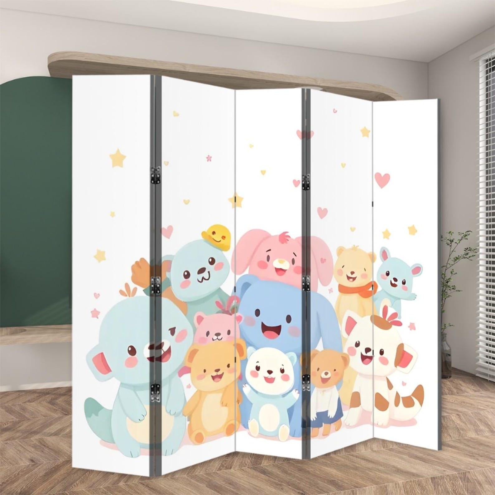 Kids Playroom Folding Screen | 5-panel Nursery Divider | Colorful ...