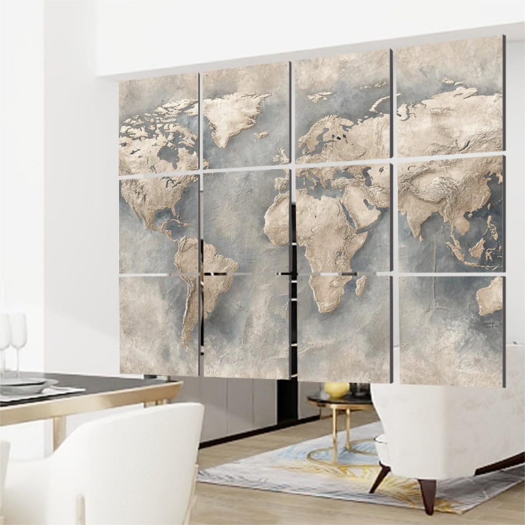 Vintage World Map Hanging Room Divider | 12pcs Decorative Privacy ...
