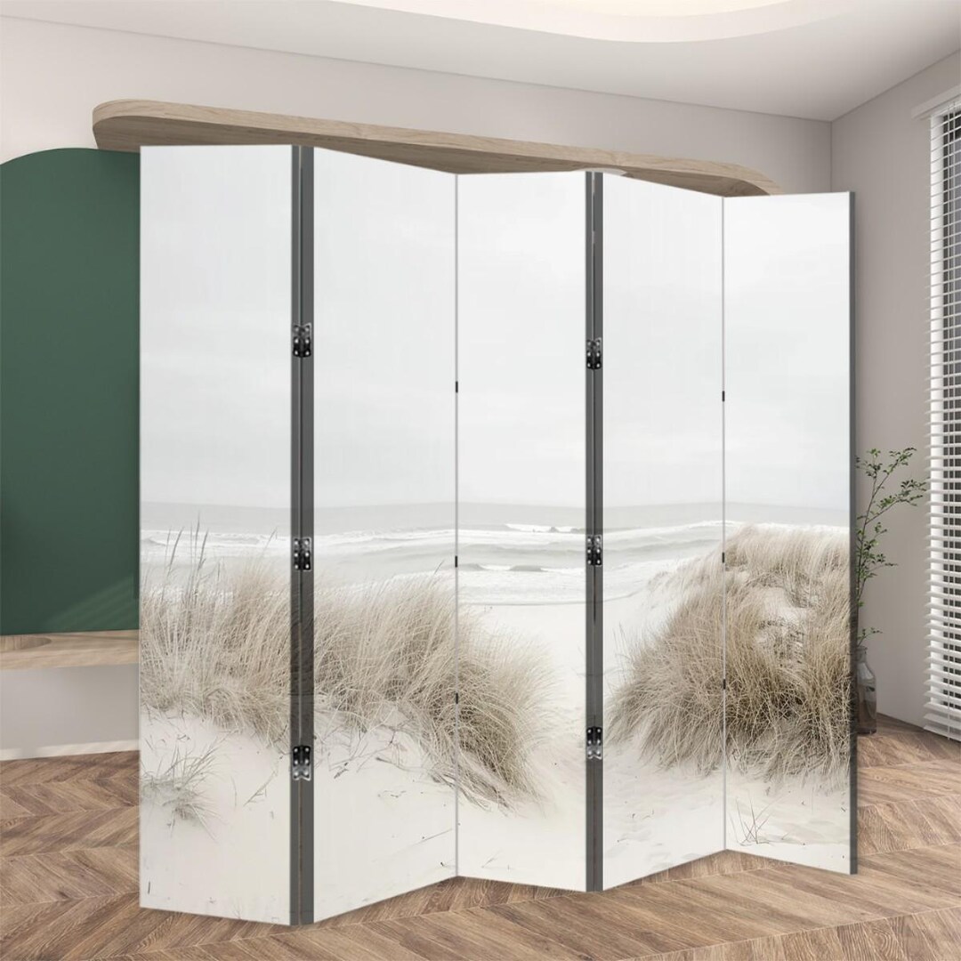 Boho Beach Room Divider | Beige Coastal 5 Panel Folding Screen | Relax ...