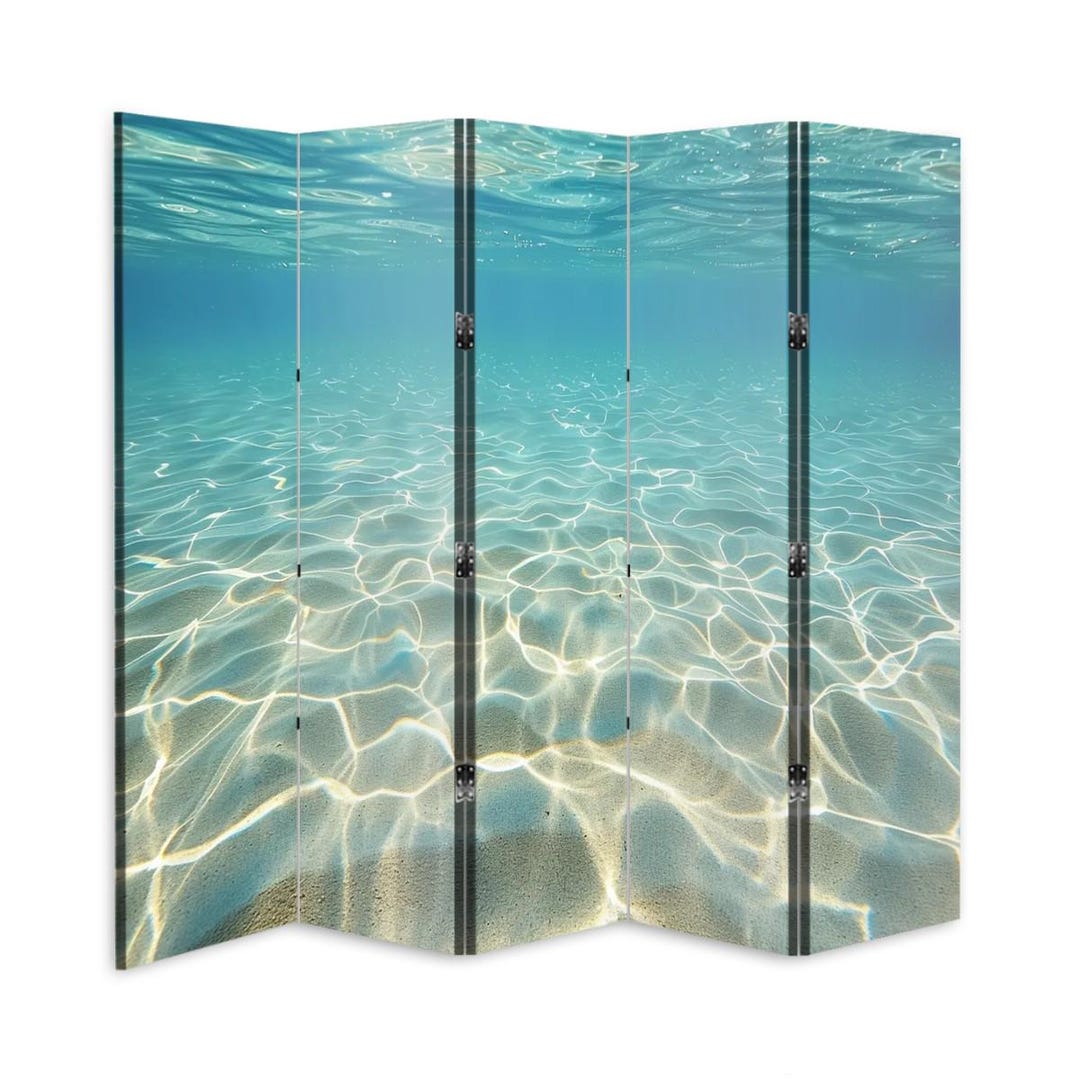 Aqua Sand Room Divider 5 Panel | Ocean Inspired Folding Privacy Screen ...