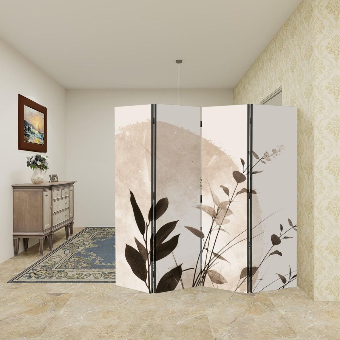 Floral Boho Folding Room Divider Soft Neutral Tones - Etsy