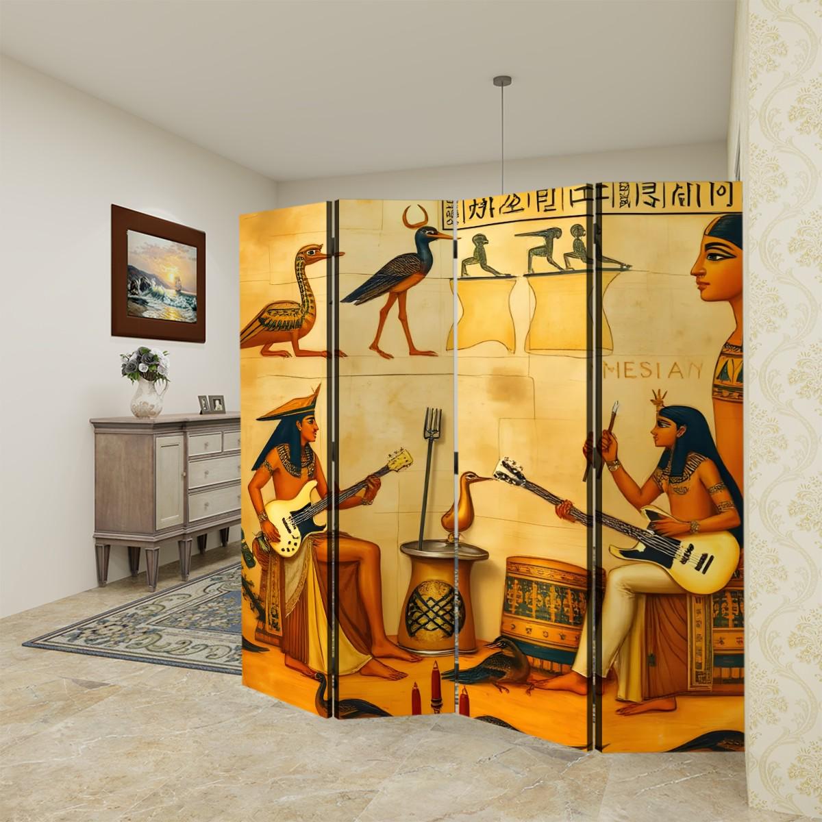 Egyptian Art Room Divider | Foldable Canvas Partition | Ancient Decor ...