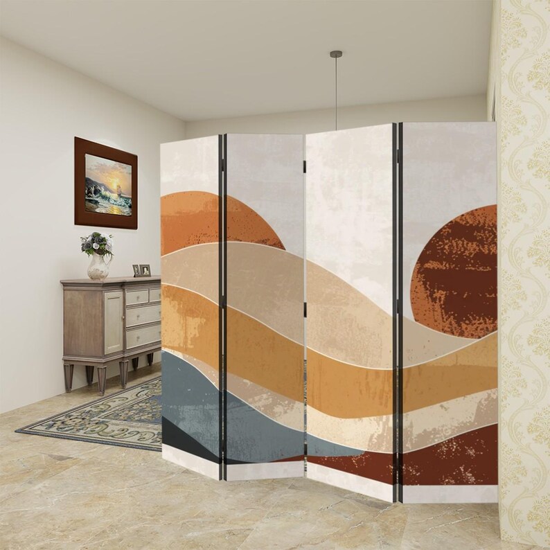 Sunset Boho Room Divider, 4 Panel Folding Screen, Warm Terracotta ...