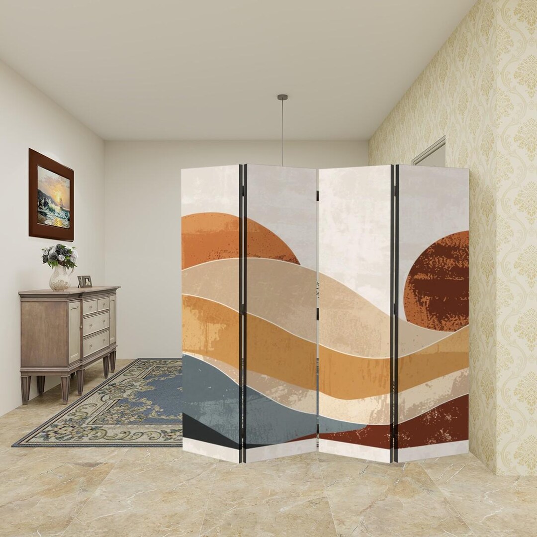 Sunset Boho Room Divider, 4 Panel Folding Screen, Warm Terracotta ...