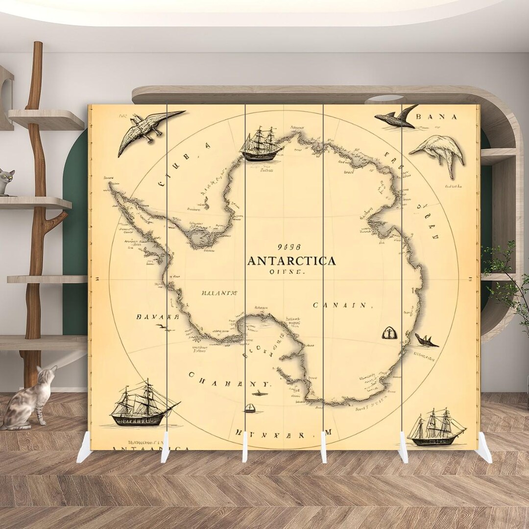 Vintage Map Room Divider | 5 Panel Partition | Foldable Wooden Screen ...
