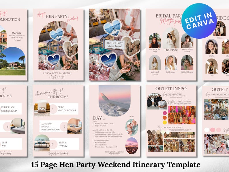 Bachelorette/ Hen Weekend Itinerary Template: 15 Page Canva Planner ...