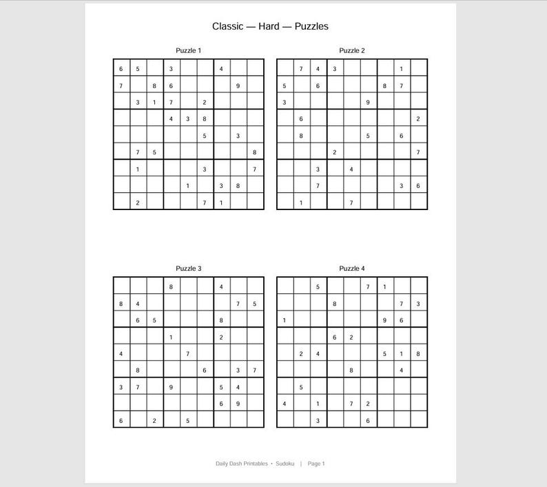 Printable Sudoku Puzzle Pack: 150 Hard (PDF Download) - Etsy