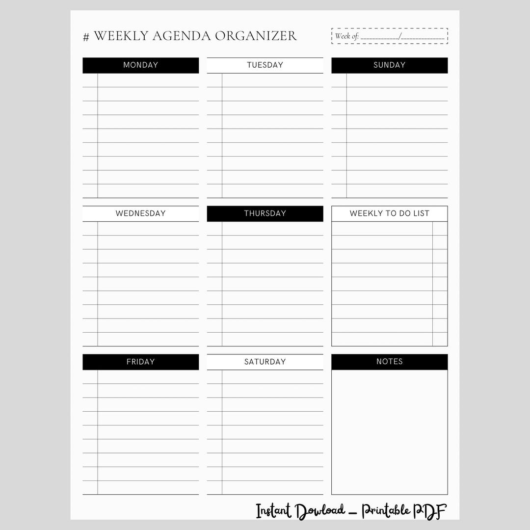 Weekly Planner | Printable Agenda | Instant Download PDF | Minimal ...