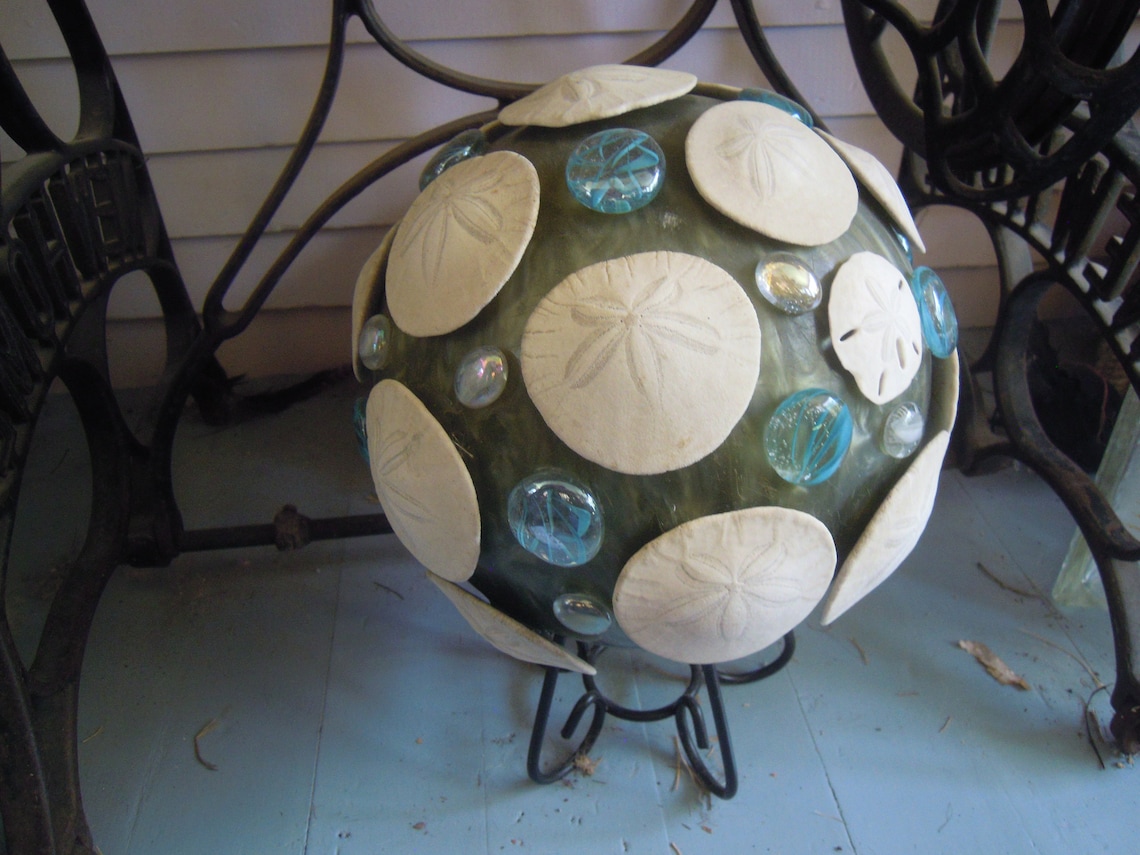 Bowling Ball With Applied Sand Dollars and Glass Gems on Stand - Etsy