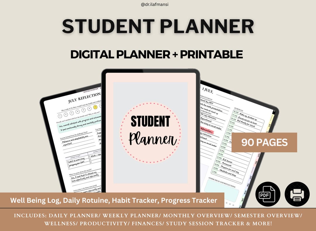Student Digital and Printable Academic Planner Includes Daily, Weekly ...