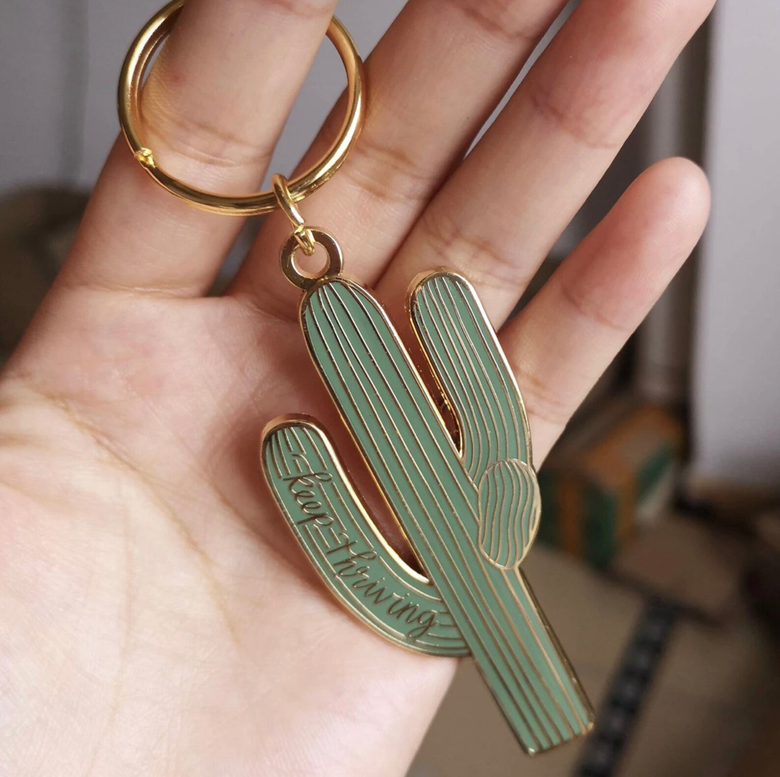 Keep Thriving Saguaro Cactus Enamel Keychain - Etsy
