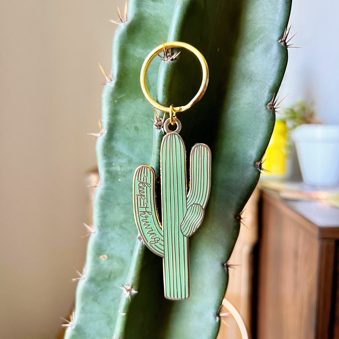 Keep Thriving Saguaro Cactus Enamel Keychain - Etsy