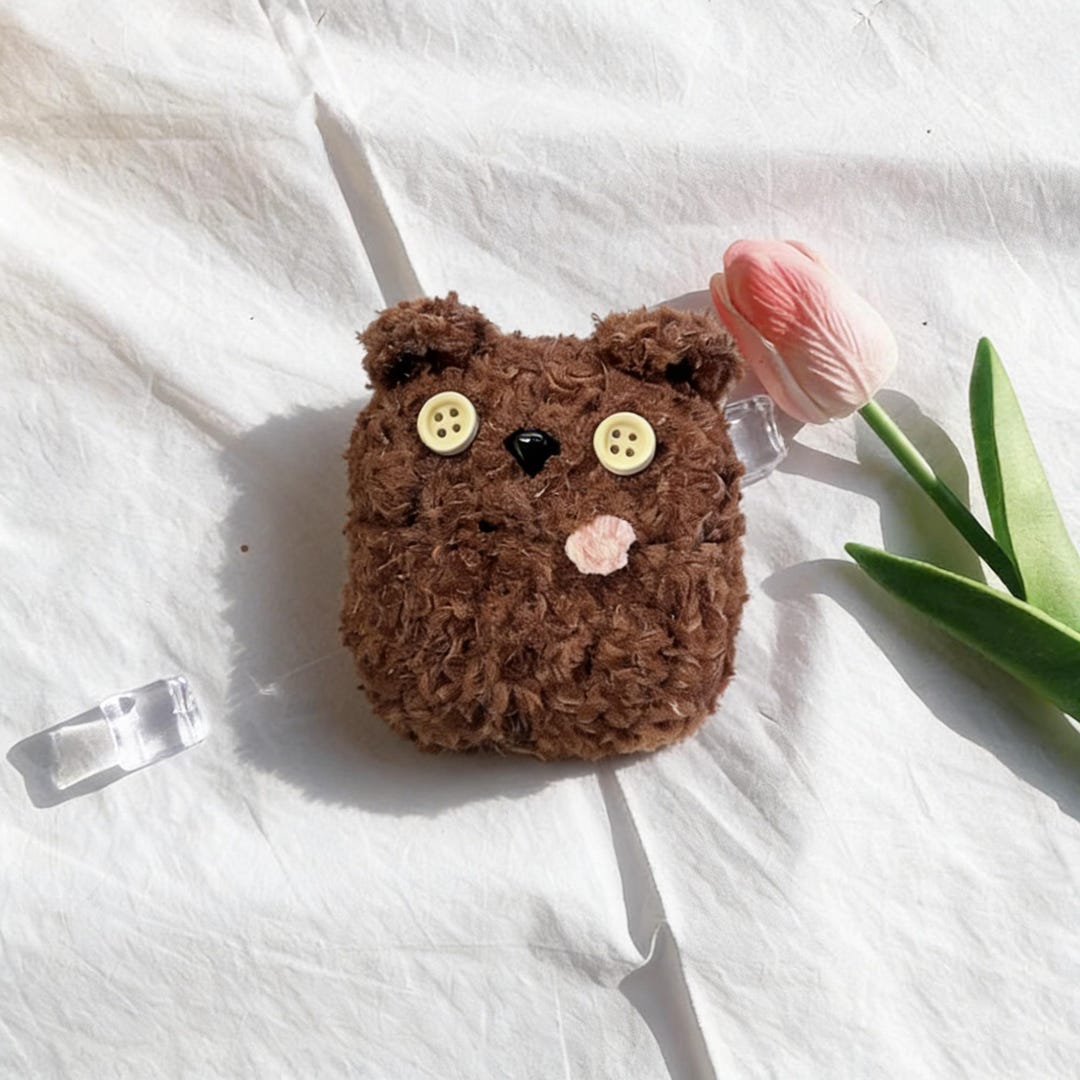 Plush Bear Airpods Case, Kawaii Bear Airpods Case, Brown Airpods Cover ...