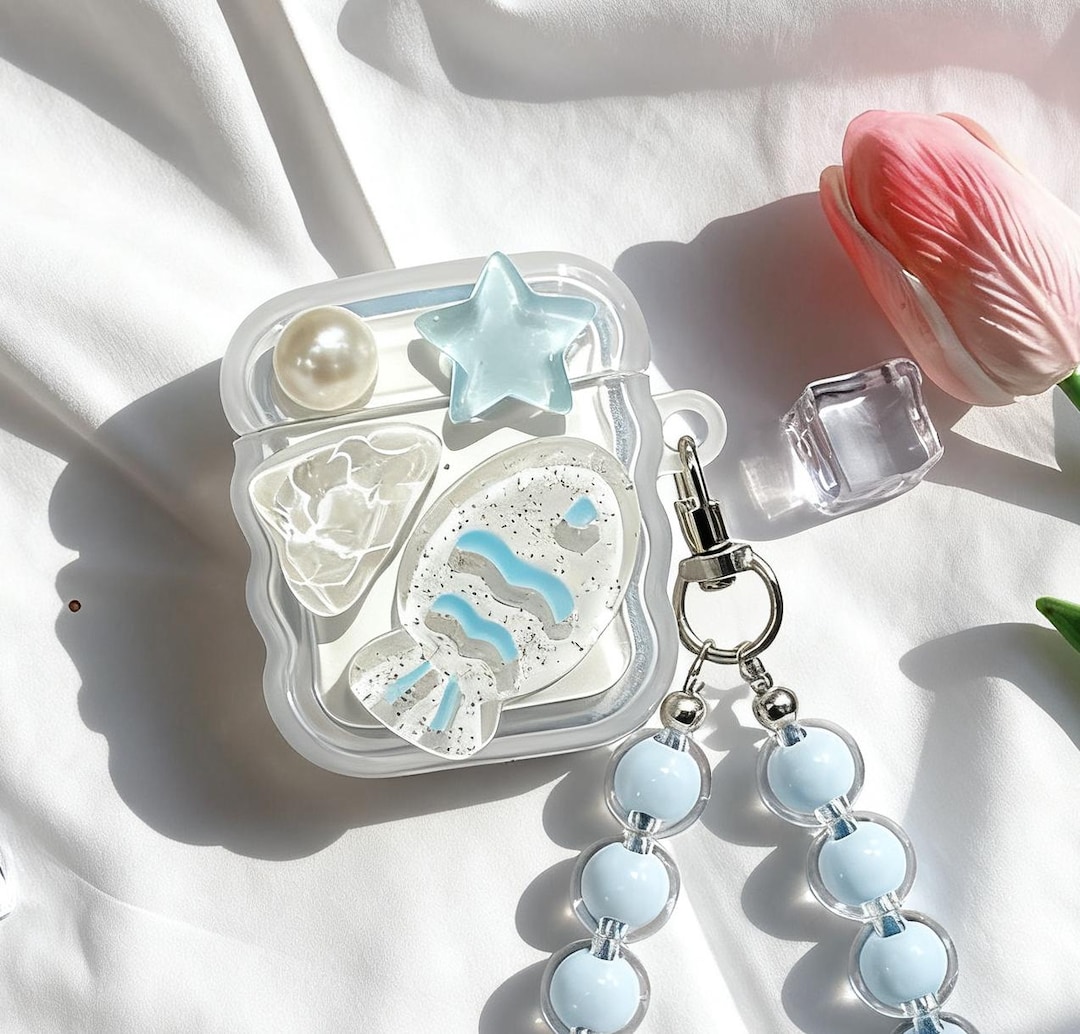 Cartoon Fish Airpods Cover, Clear Pearl Decor Airpods Case, Cute Blue ...