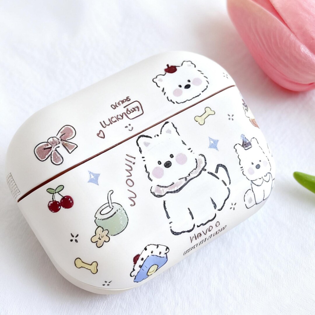 White Puppy Theme Airpods Cover, Cartoon Cute Pet Airpods Case, Animal ...
