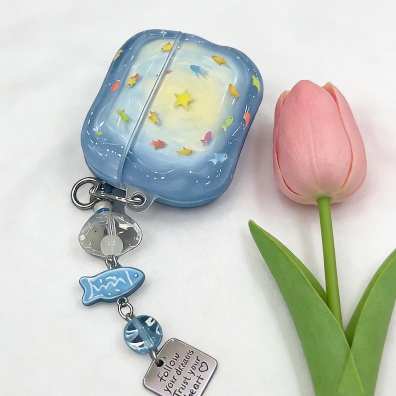 Cute Star Moon Fish Airpods Case, Clear Blue Fish Shaped Airpods Case, Fish Charm Airpods ...