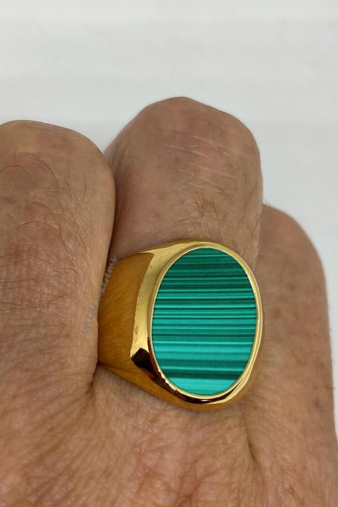 Men's Malachite Signet Ring: 925 Sterling Silver Gold Vermeil - Etsy
