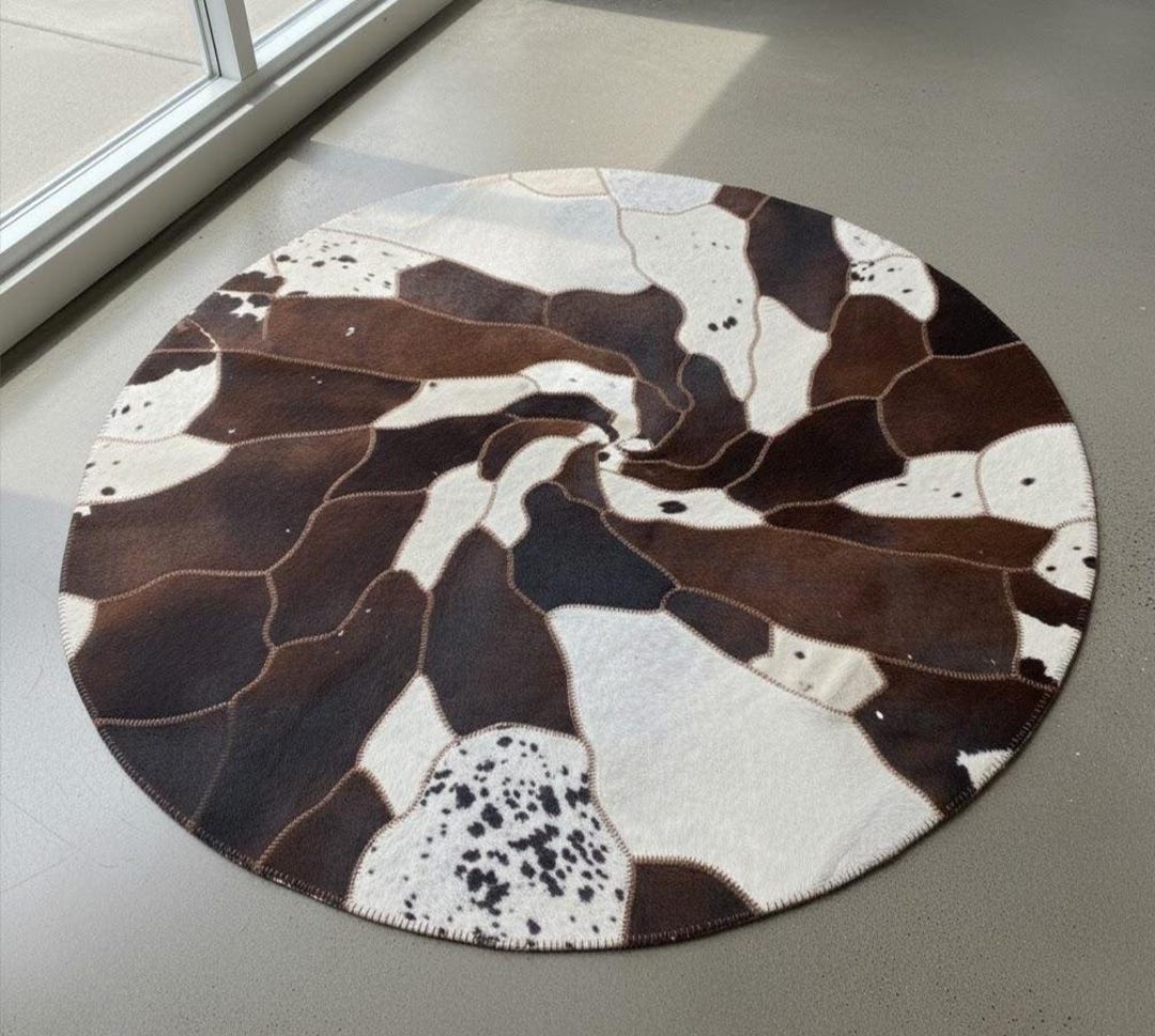 Round Cowhide Patchwork Rug | Natural Hair on Hide Circle Rug - Etsy
