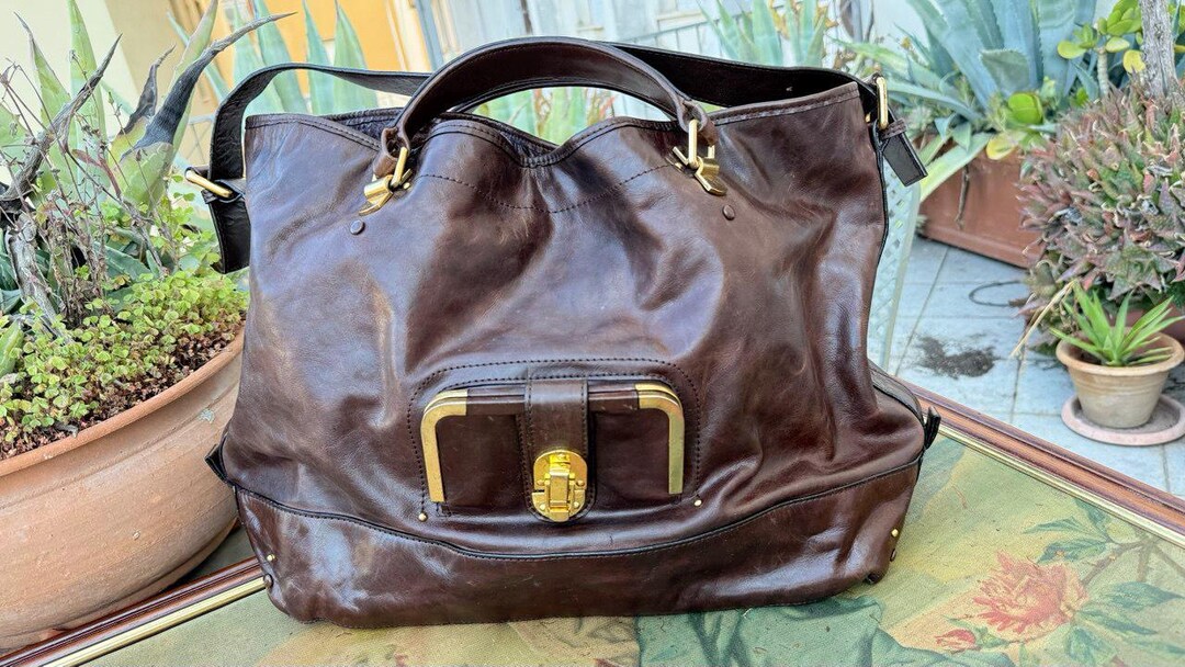 Vintage Paolo Conte Brown Leather Hobo Bag. Travel Bucket Bag. - Etsy