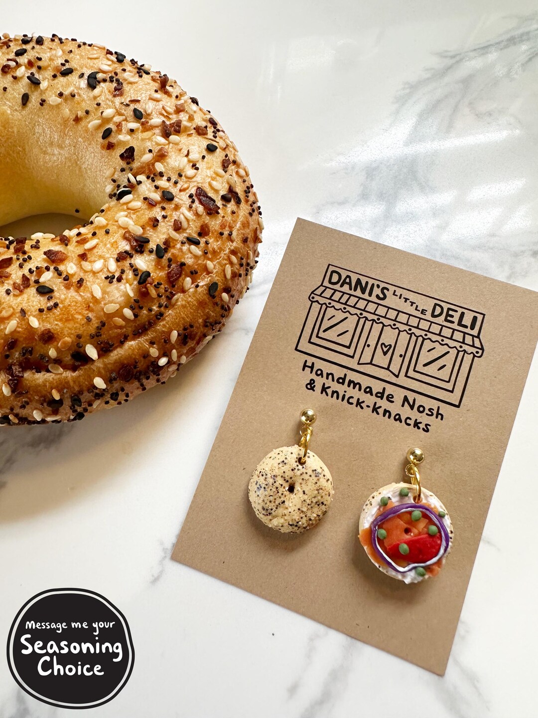 Bagel With Cream Cheese, Lox, Onion, Tomato & Capers Earrings ...