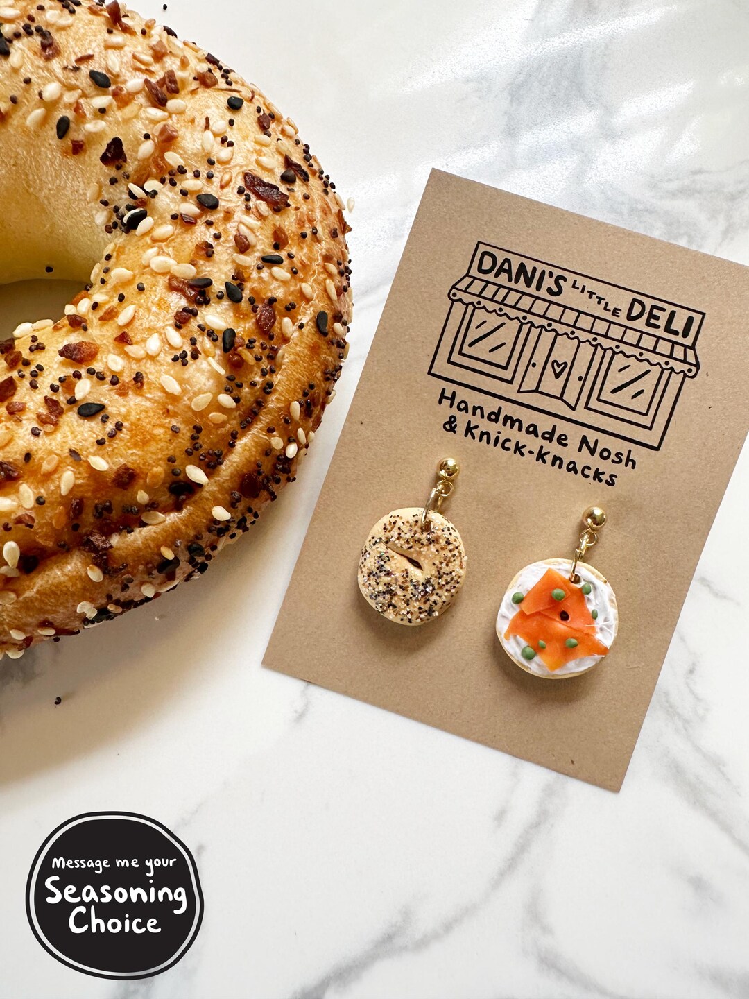 Bagel With Cream Cheese, Lox & Capers Earrings - Handmade Polymer Clay ...