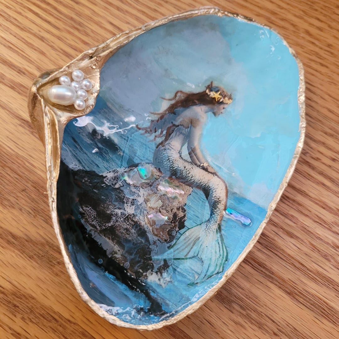 Embellished Mermaid Clam Shell Jewelry Dish – Ocean Inspired Shell Art ...