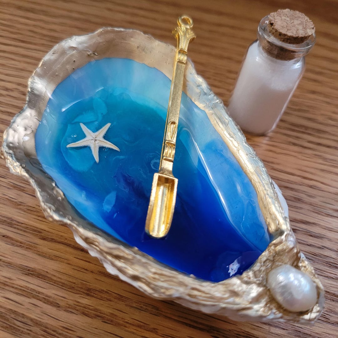 Oyster Shell Ocean Inspired Salt Cellar With Spoon Decor Handcrafted - Etsy