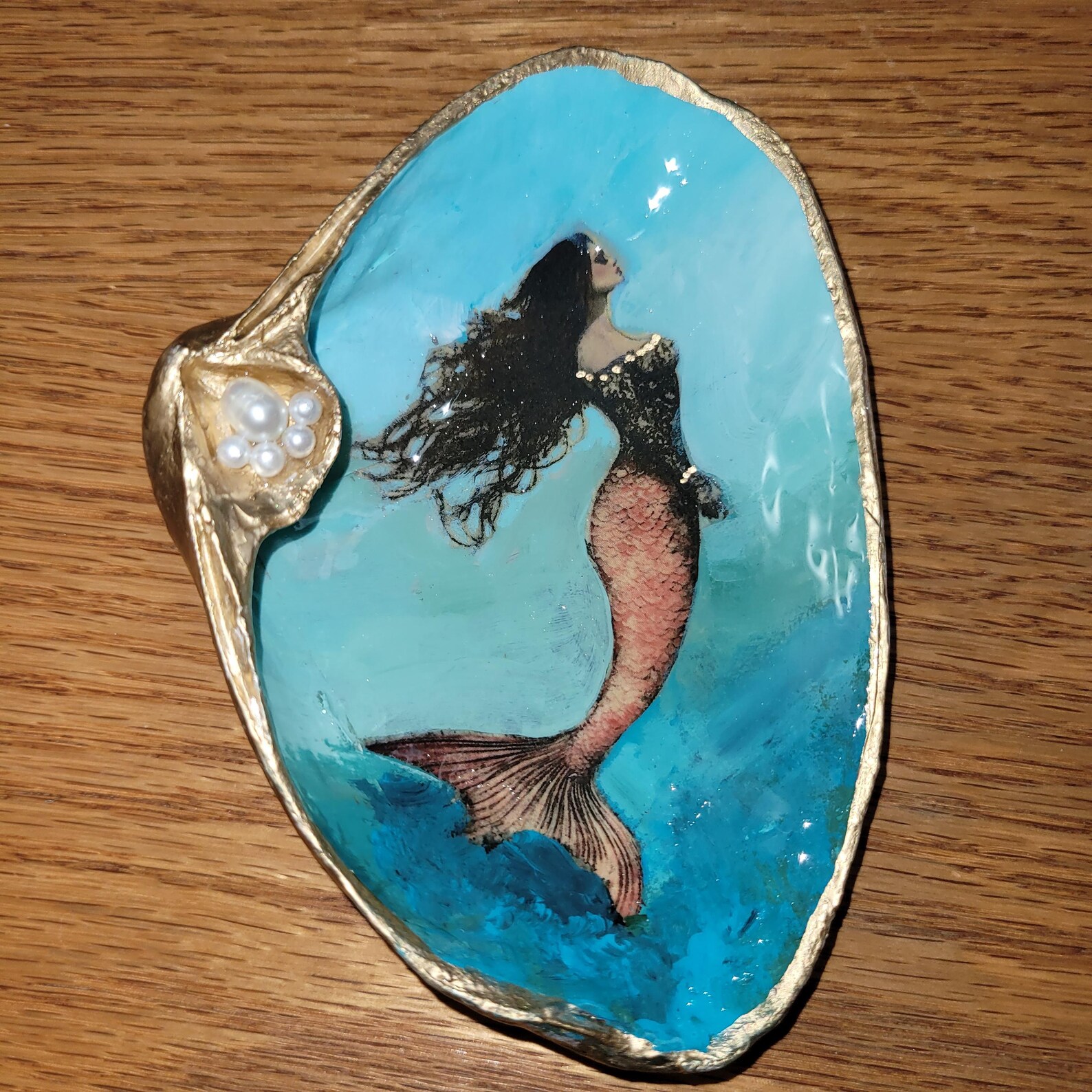 Mermaid Clam Shell Ring Dish With Pearl, Gilded Seashell Jewelry Holder ...